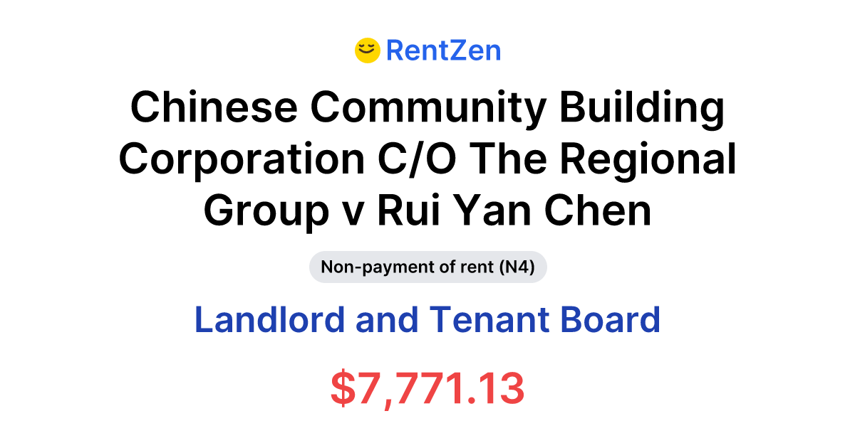 Chinese Community Building Corporation C/O The Regional Group v Rui Yan ...