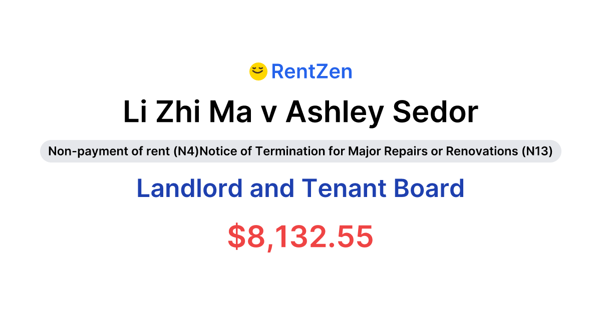 Li Zhi Ma v Ashley Sedor - Landlord Tenant Board Order