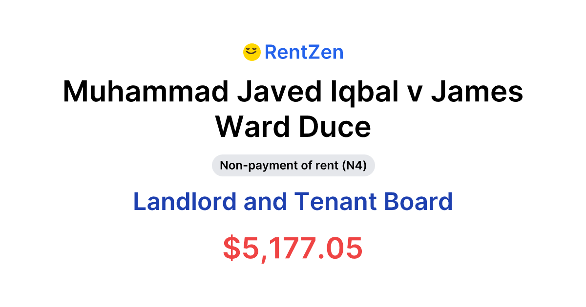 Muhammad Javed Iqbal v James Ward Duce - Landlord Tenant Board Order