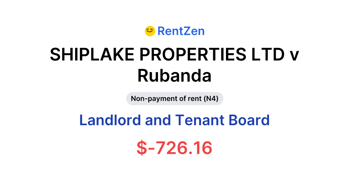 SHIPLAKE PROPERTIES LTD v Rubanda - Landlord Tenant Board Order